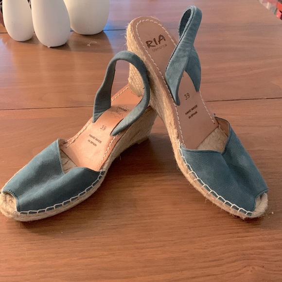 Ria Menorca | Shoes | Pretty Sling Back Blue Suede Espadrille Wedge ...